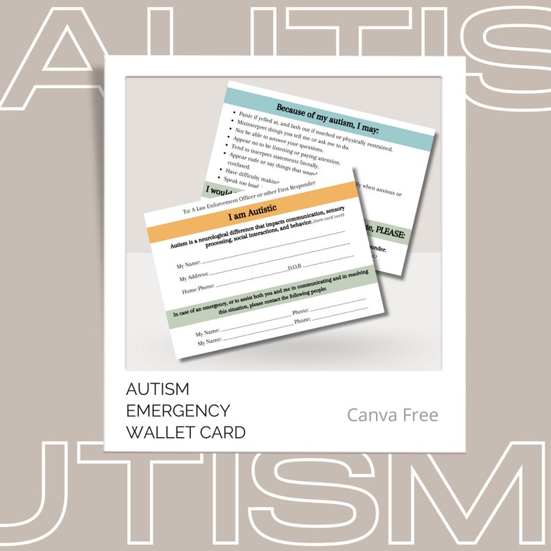 Autism Wallet Card for Disclosure to First Responders and Law Enforcers ...