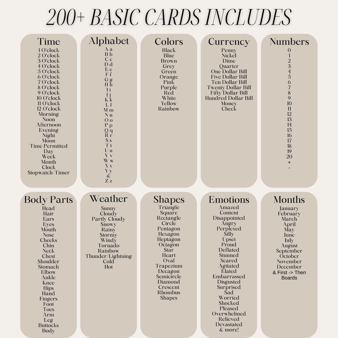 200 Basic Cards With Charts/ Autism/ Visual Aid/ ABA Therapy/ 2024 ...