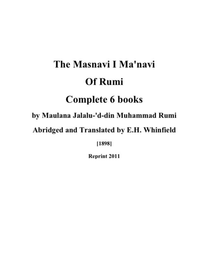 The Masnavi I Ma'navi of Rumi: Complete 6 Books Ebook - Etsy