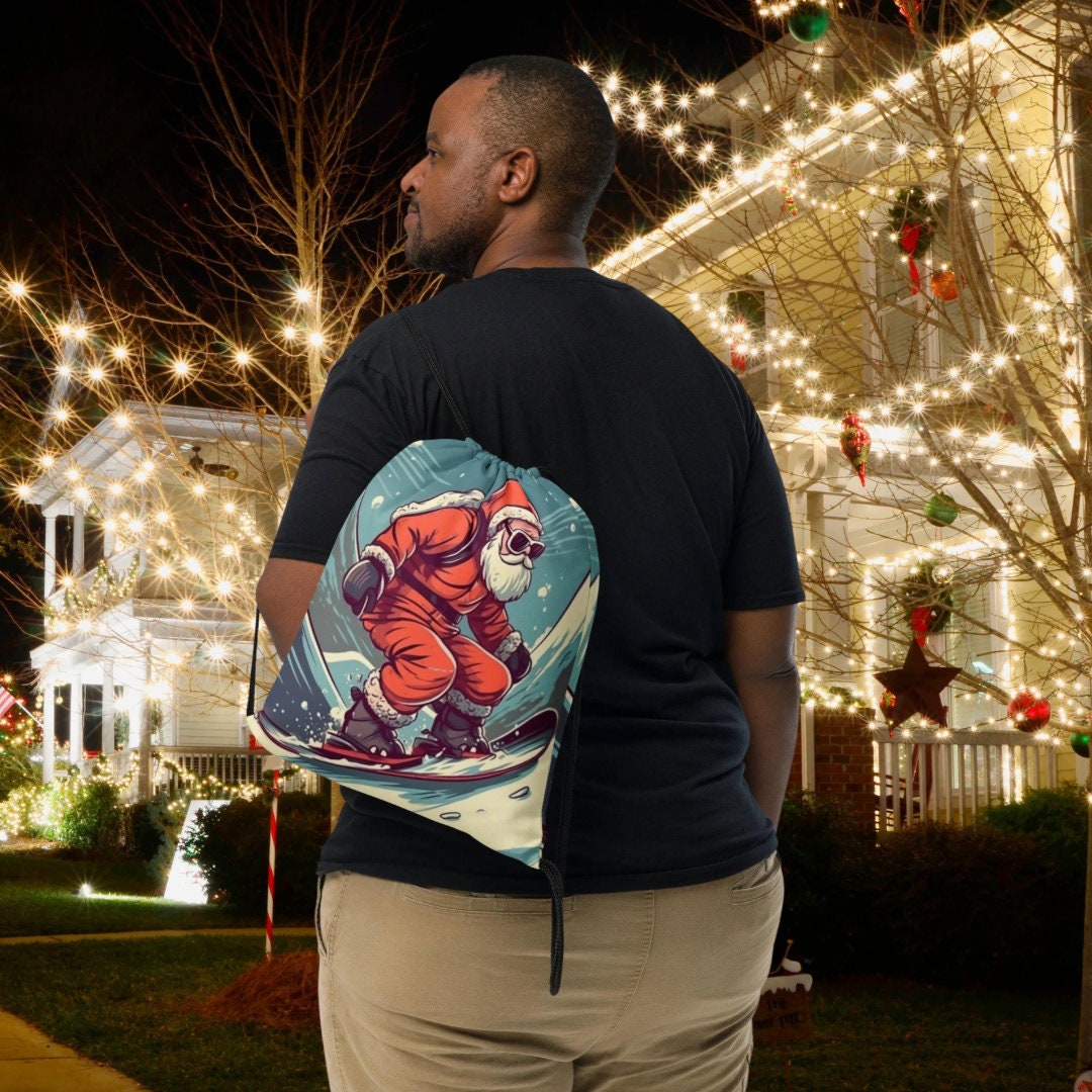 Snowboarding Santa Drawstring Bag - Etsy