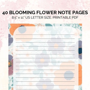 Set of 40 Printable Note Pages Bundle. Blooming Flower Note Pages. Wide ...