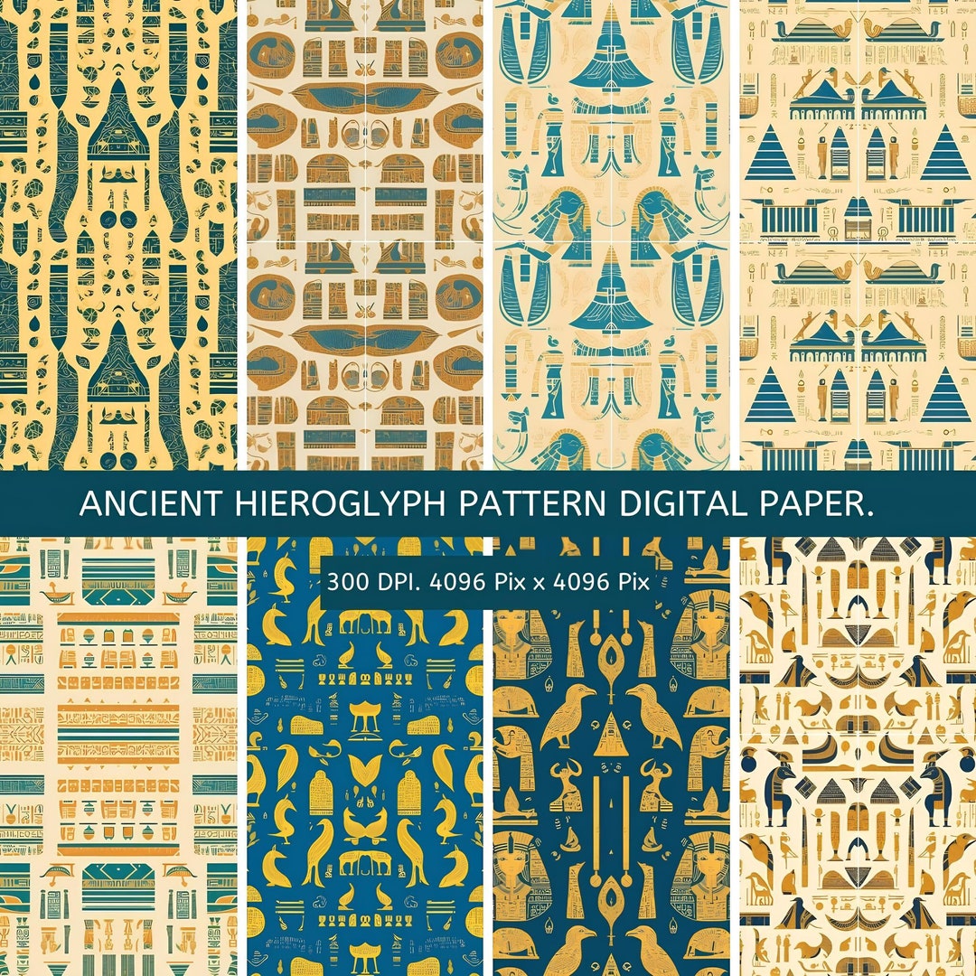 ANCIENT HIEROGLYPH Seamless Pattern Bundle. 24 Hieroglyph Pattern ...