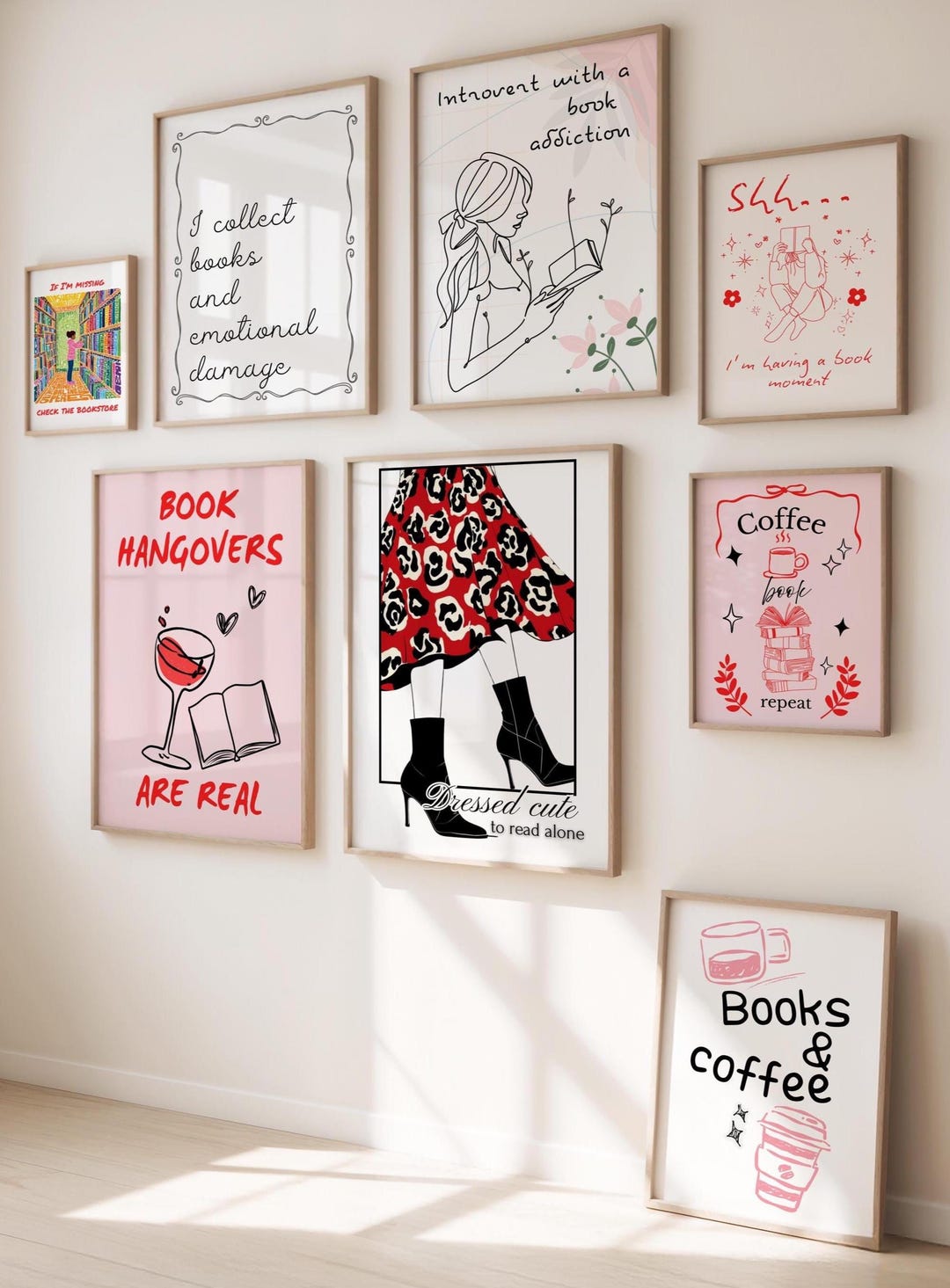 Book Lover Wall Art Set of 8 Prints, Bookish Print Bundle, Booktrovert ...
