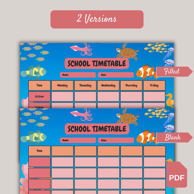 Printable Under the Sea School Timetable for Kids, A4 & Letter Sizes ...