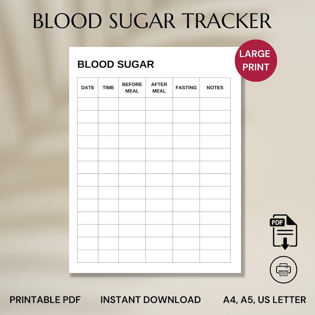 Large Print Blood Sugar Level Tracker, Senior Friendly Health Log ...