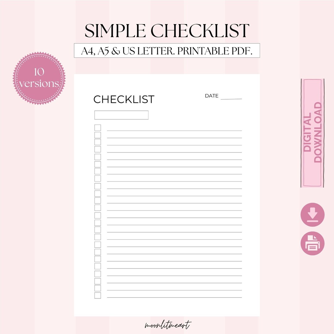 Simple Blank Checklist. Minimalist to Do List. Bucket List. A4/a5 ...