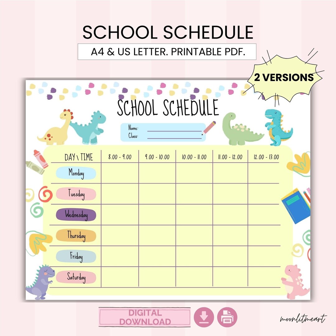 Dinosaur Themed School Schedule, Printable School Timetable, Elementary ...