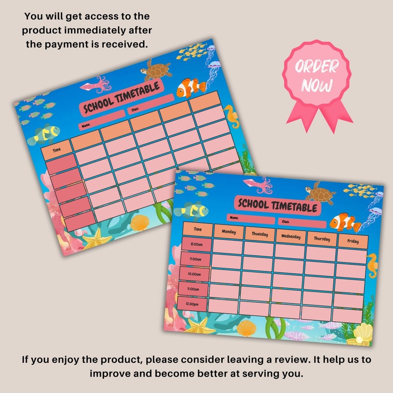 Under the Sea-themed School Timetable, Printable School Timetable ...