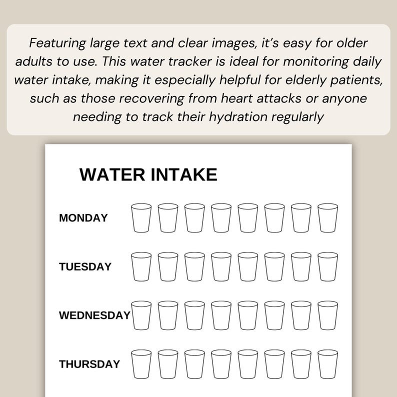 Large Print Water Intake Tracker for Seniors (A4, A5, US Letter) PDF ...