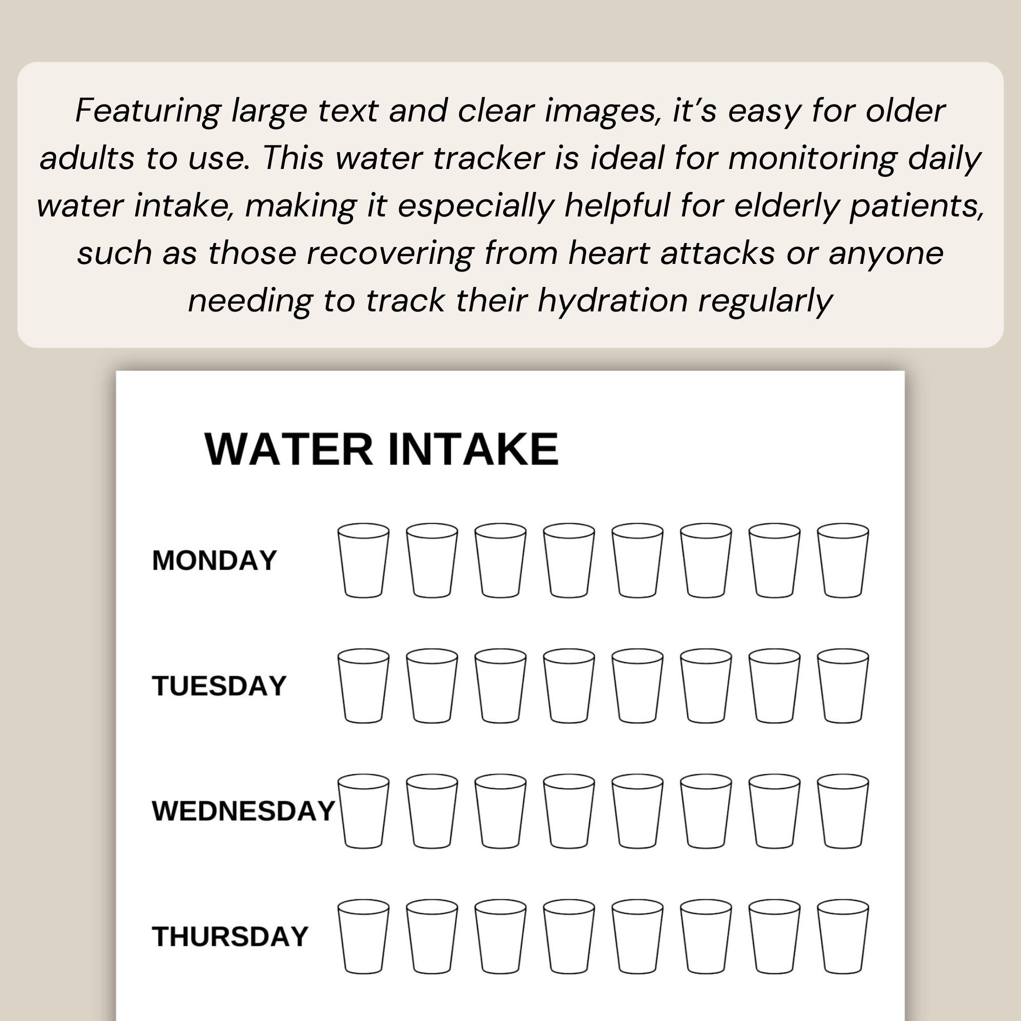 Large Print Water Intake Tracker for Seniors (A4, A5, US Letter) PDF ...