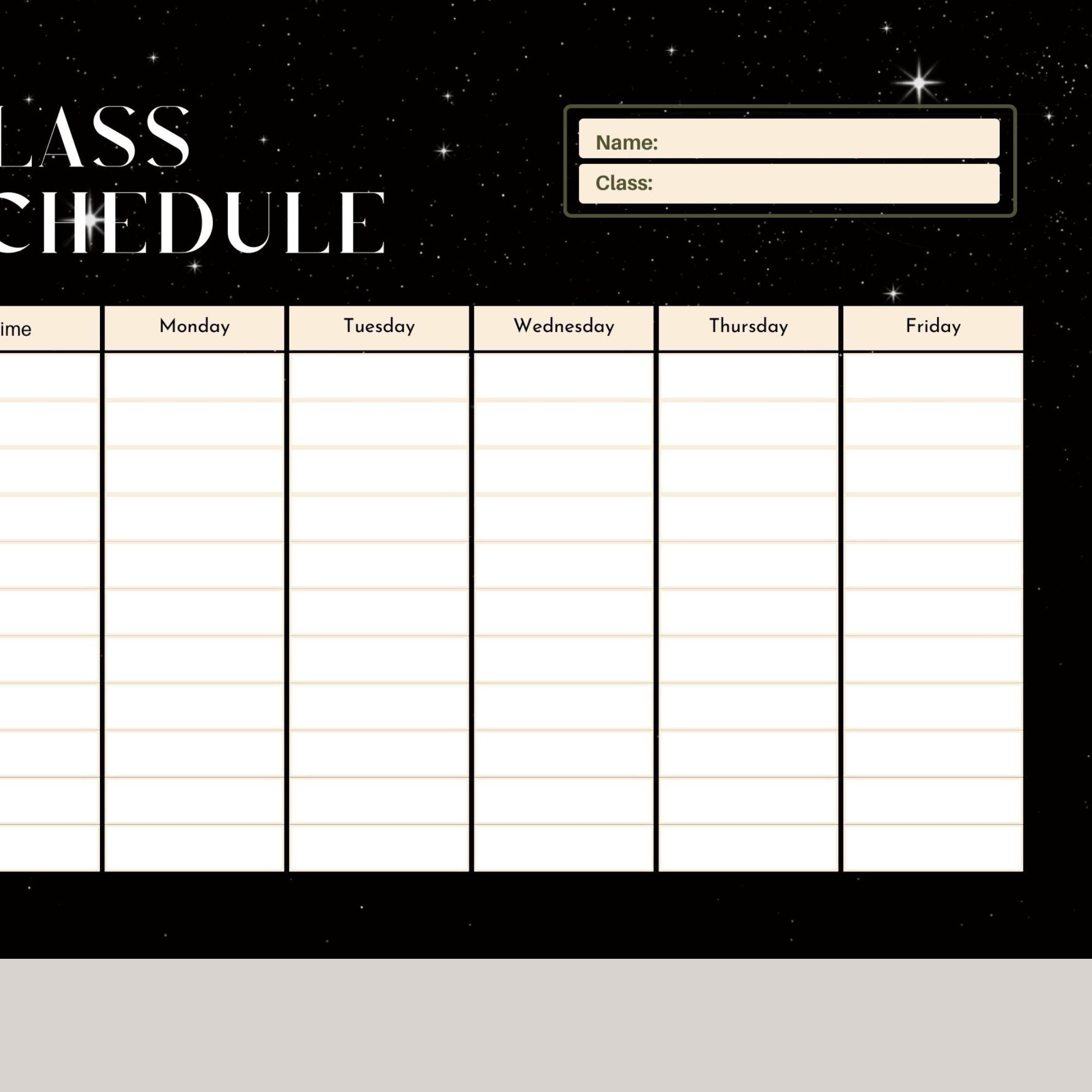 Black & White Class Schedule Template: Weekly Planner (printable PDF ...