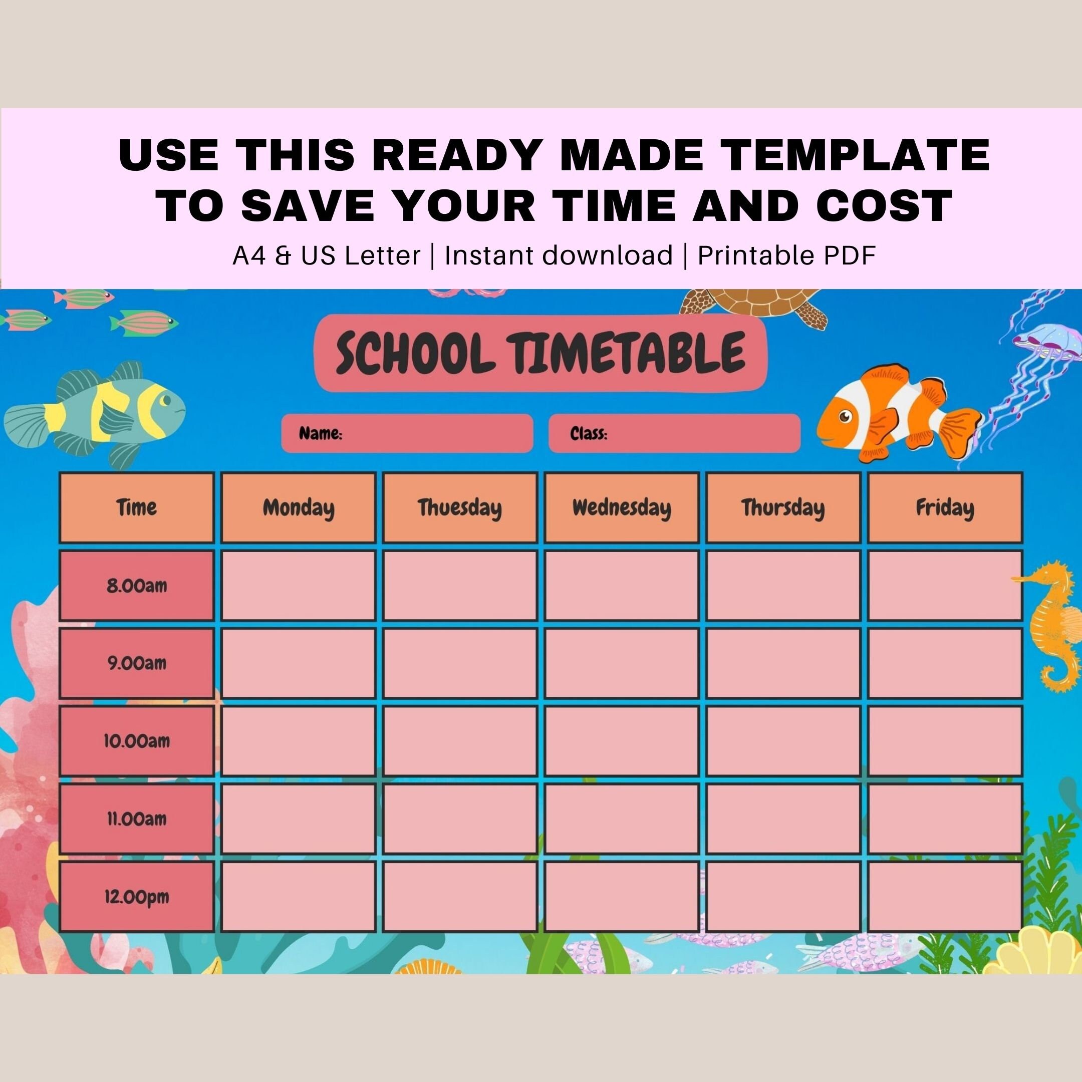 Under the Sea-themed School Timetable, Printable School Timetable ...