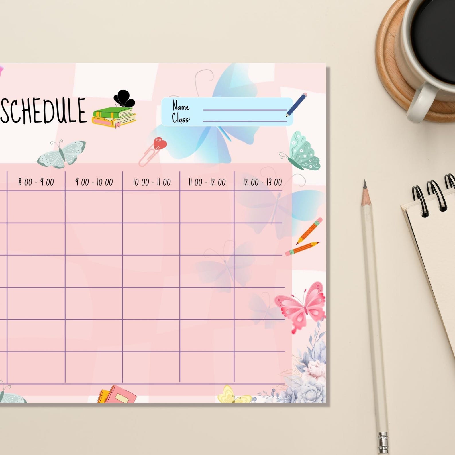 Colorful Butterfly School Schedule Printable, Cute Class Schedule ...