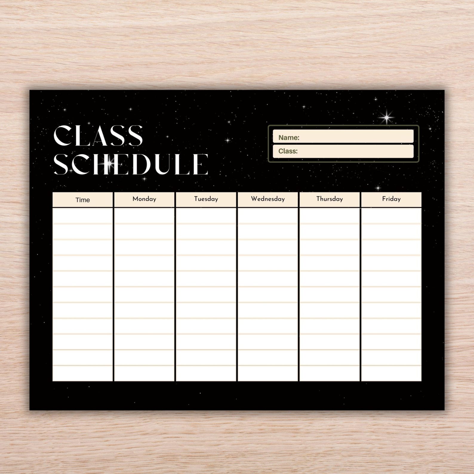 Class Schedule Template, Printable Weekly Planner PDF, Black Design ...