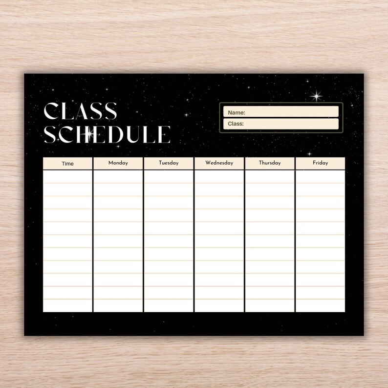 Black & White Class Schedule Template: Weekly Planner (printable PDF ...
