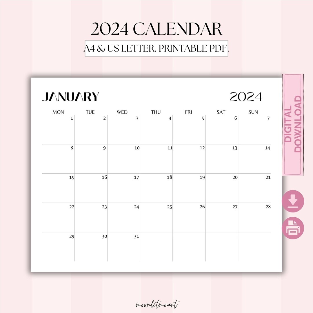 2024 Calendar. Horizontal. Monday Start. Calendar 2024 Printable ...