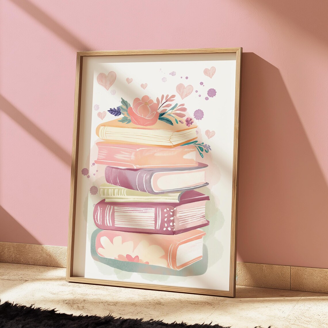 Pastel Watercolor Book Stack Wall Art, Stack of Books Whimsical Bookish ...