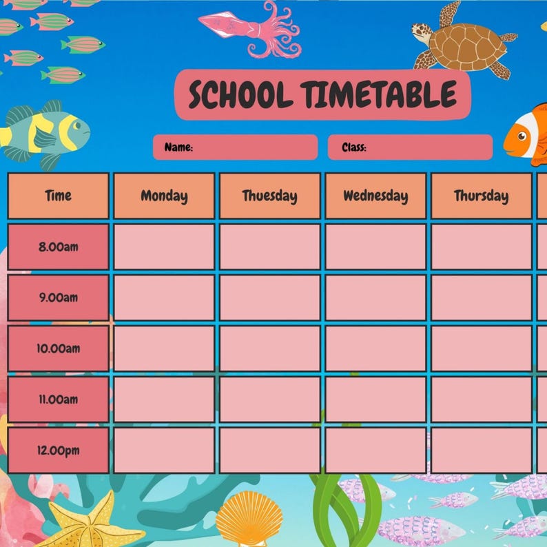 Printable Under the Sea School Timetable for Kids, A4 & Letter Sizes ...