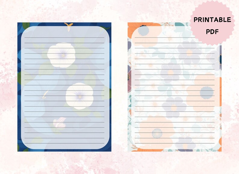 Set of 40 Printable Note Pages Bundle. Blooming Flower Note - Etsy