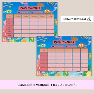 Under the Sea-themed School Timetable, Printable School Timetable ...