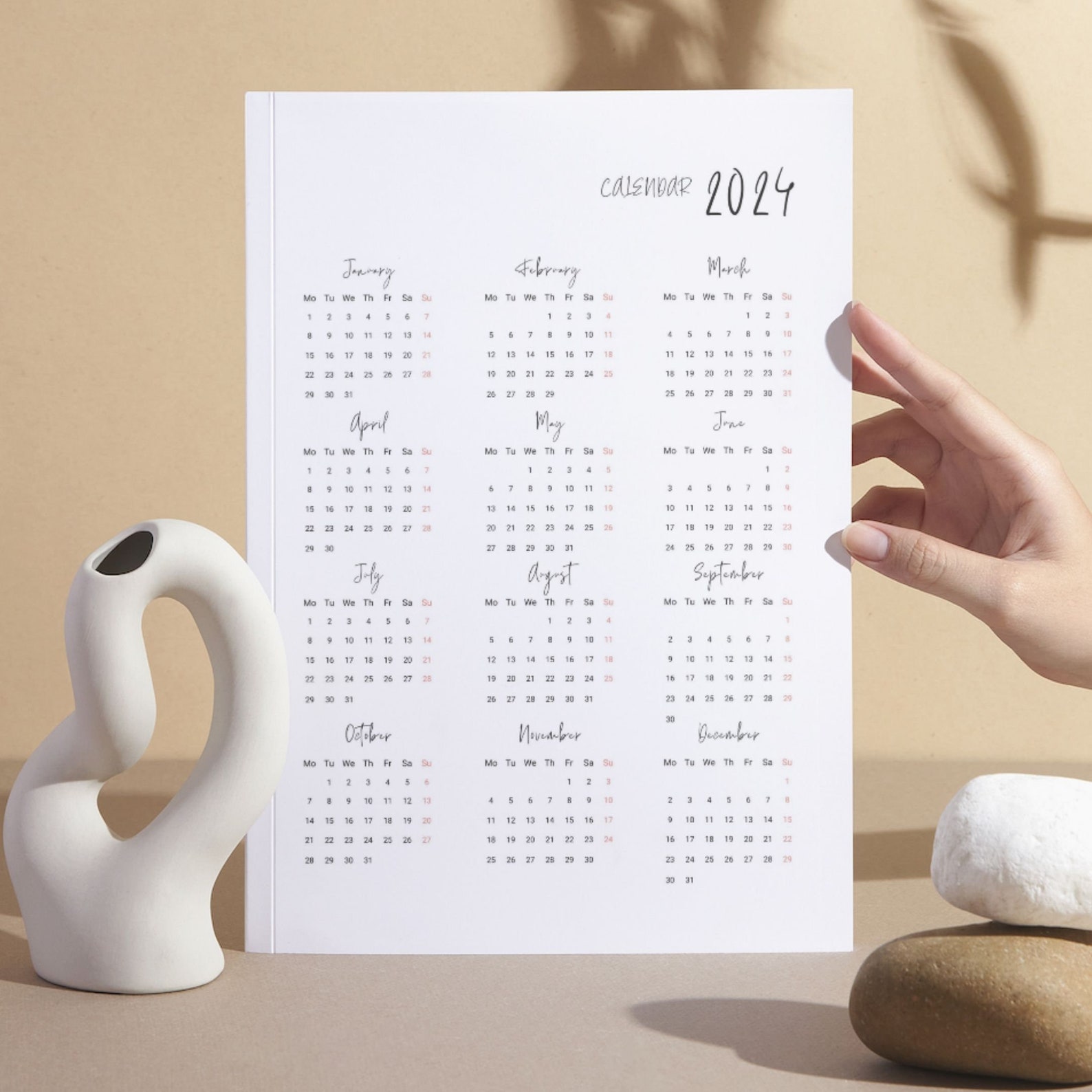 2024 Yearly Calendar. One Page Yearly Calendar. Calendar 2024 Printable ...