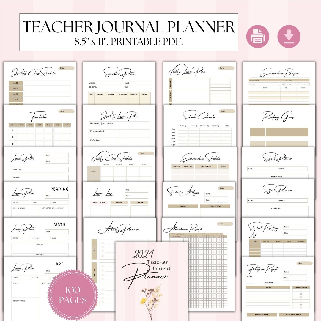 2024 Teacher Journal Planner Printable, Lesson Planner PDF, Teaching ...