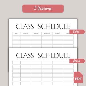 Minimalist Class Schedule: Weekly Planner Template (PDF) - Etsy