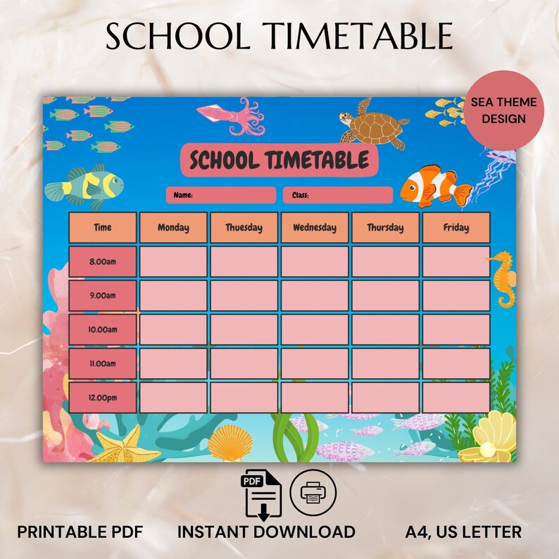 Printable Under the Sea School Timetable for Kids, A4 & Letter Sizes ...