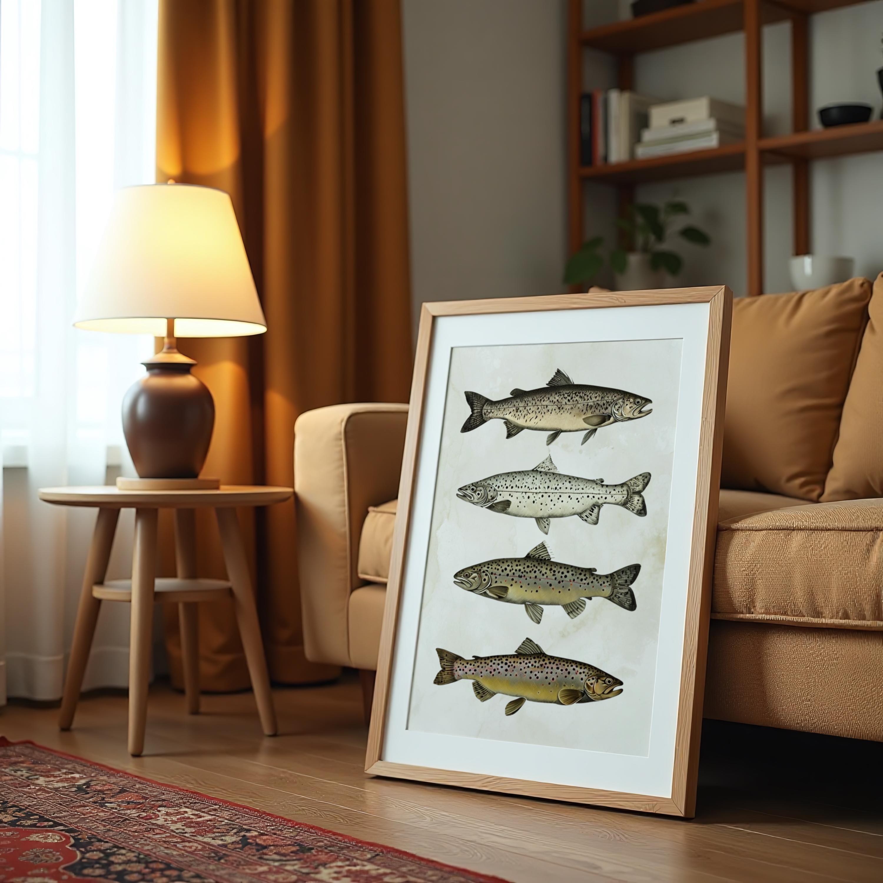 Retro Fish Species Print, Fish Wall Art, Fisherman Aesthetic Wall Decor ...