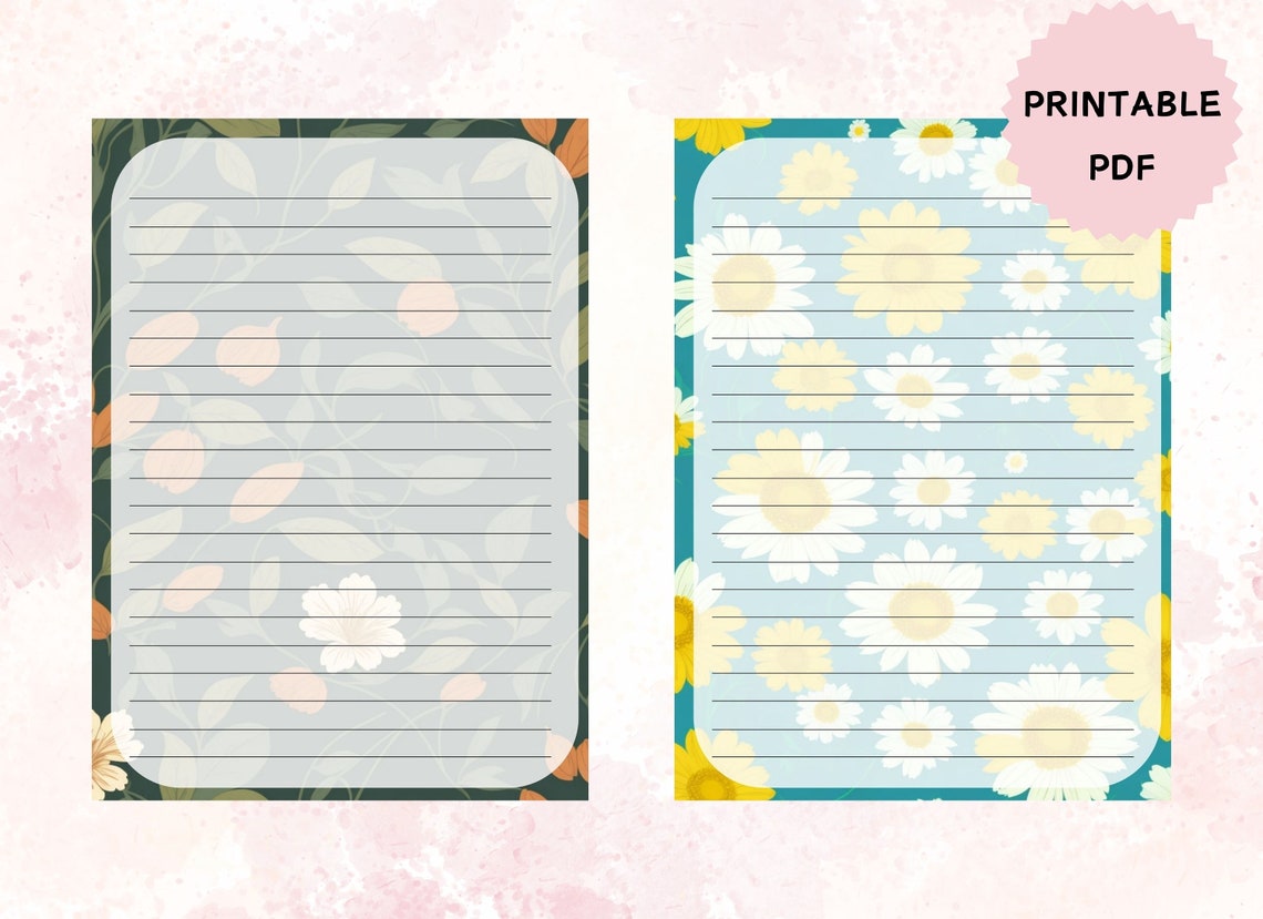 Set of 40 Printable Note Pages Bundle. Blooming Flower Note - Etsy