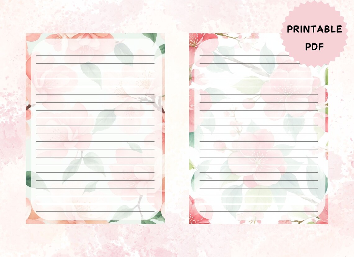 Set of 40 Printable Note Pages Bundle. Blooming Flower Note - Etsy