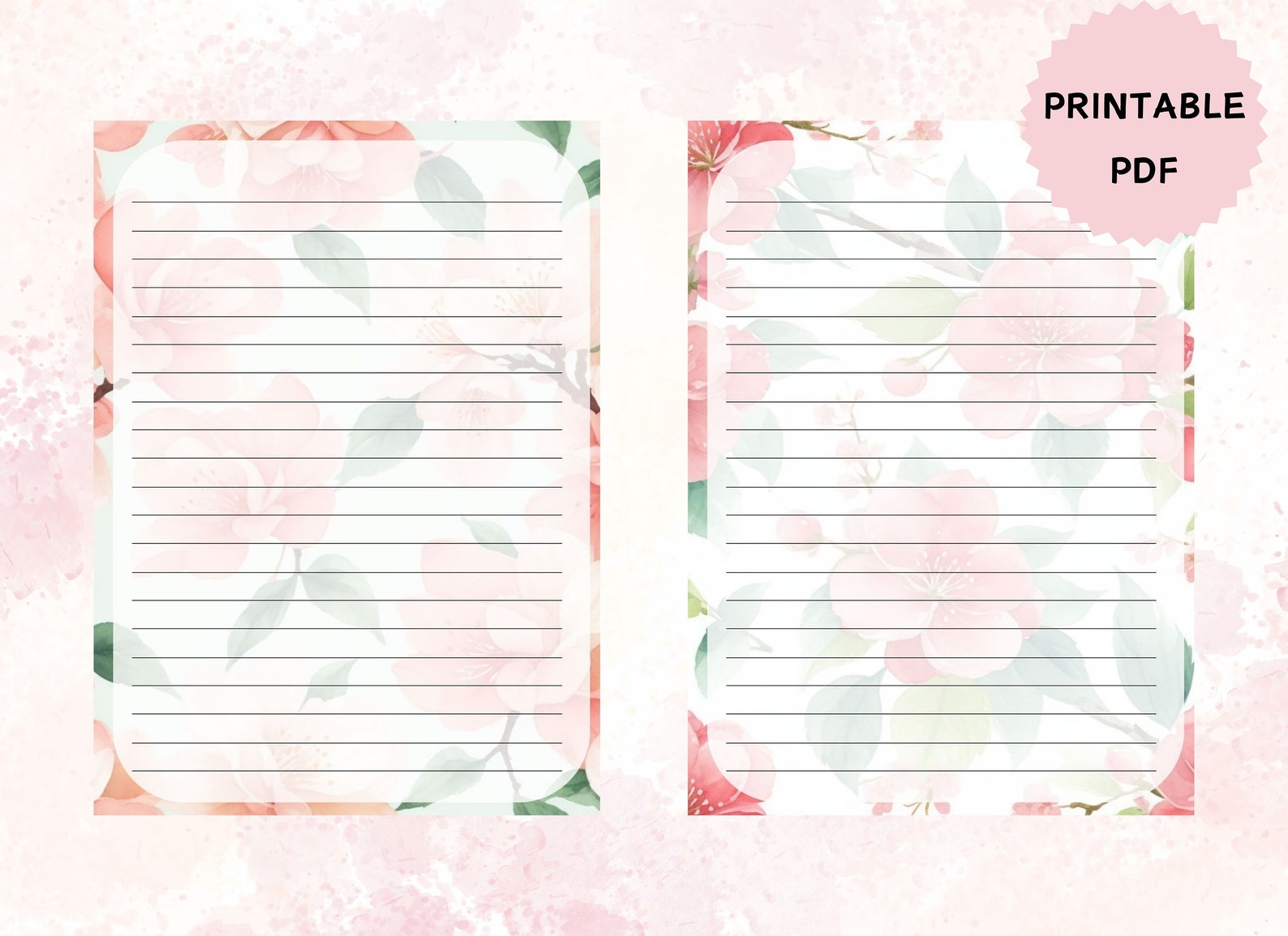 Set of 40 Printable Note Pages Bundle. Blooming Flower Note - Etsy