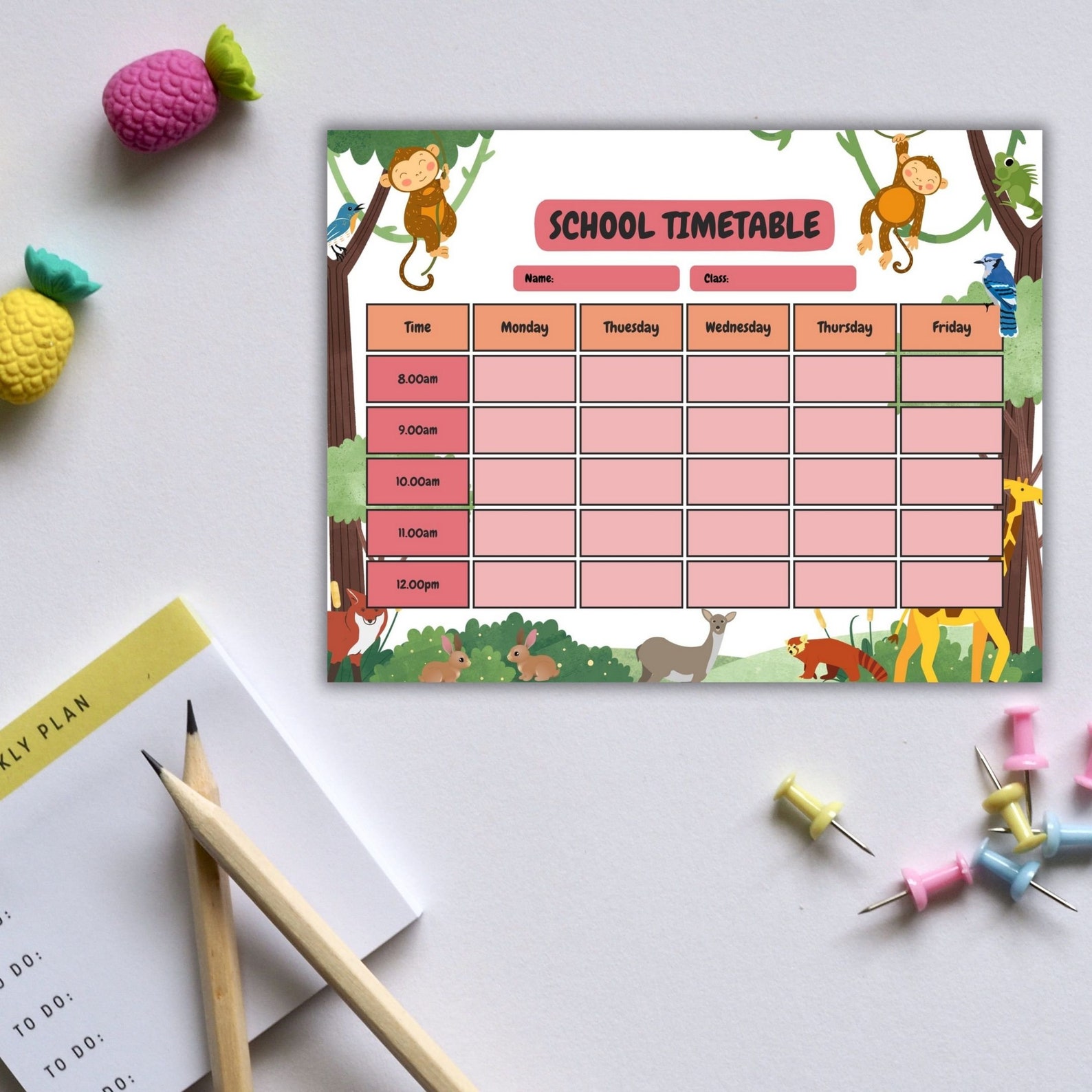 Jungle-themed School Timetable, Printable School Timetable, Elementary ...