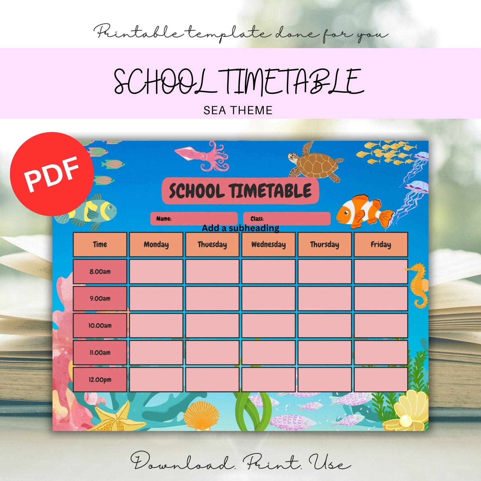 Under the Sea-themed School Timetable, Printable School Timetable ...