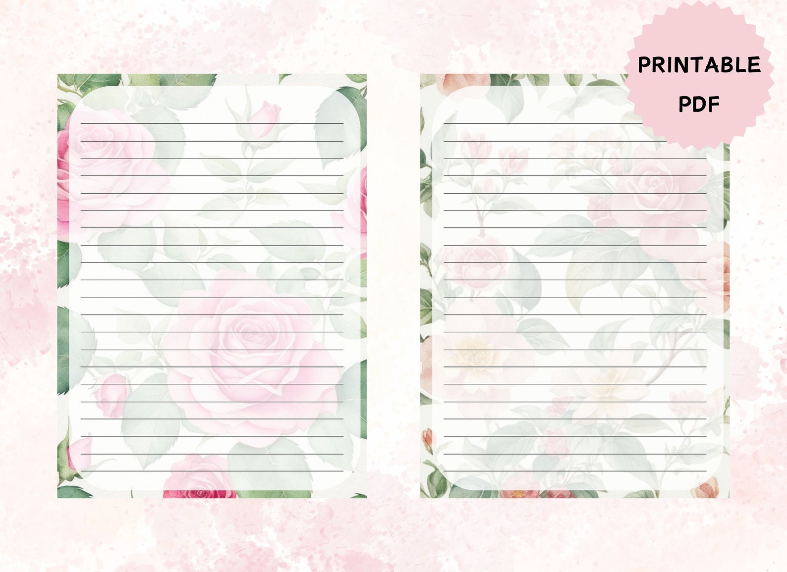 Set of 40 Printable Note Pages Bundle. Blooming Flower Note - Etsy