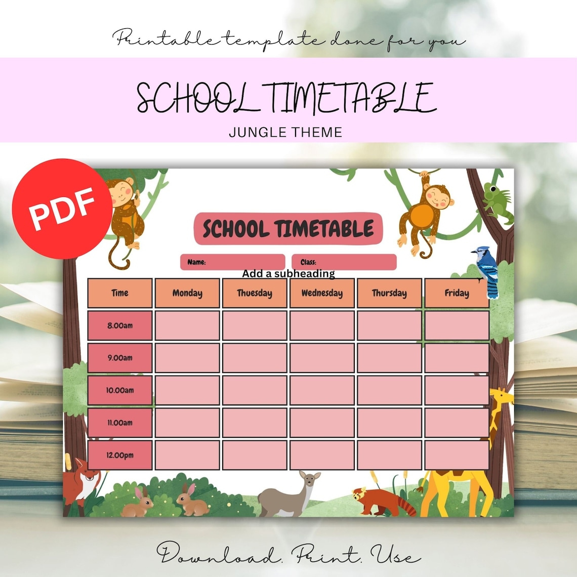 Jungle-themed School Timetable, Printable School Timetable, Elementary ...