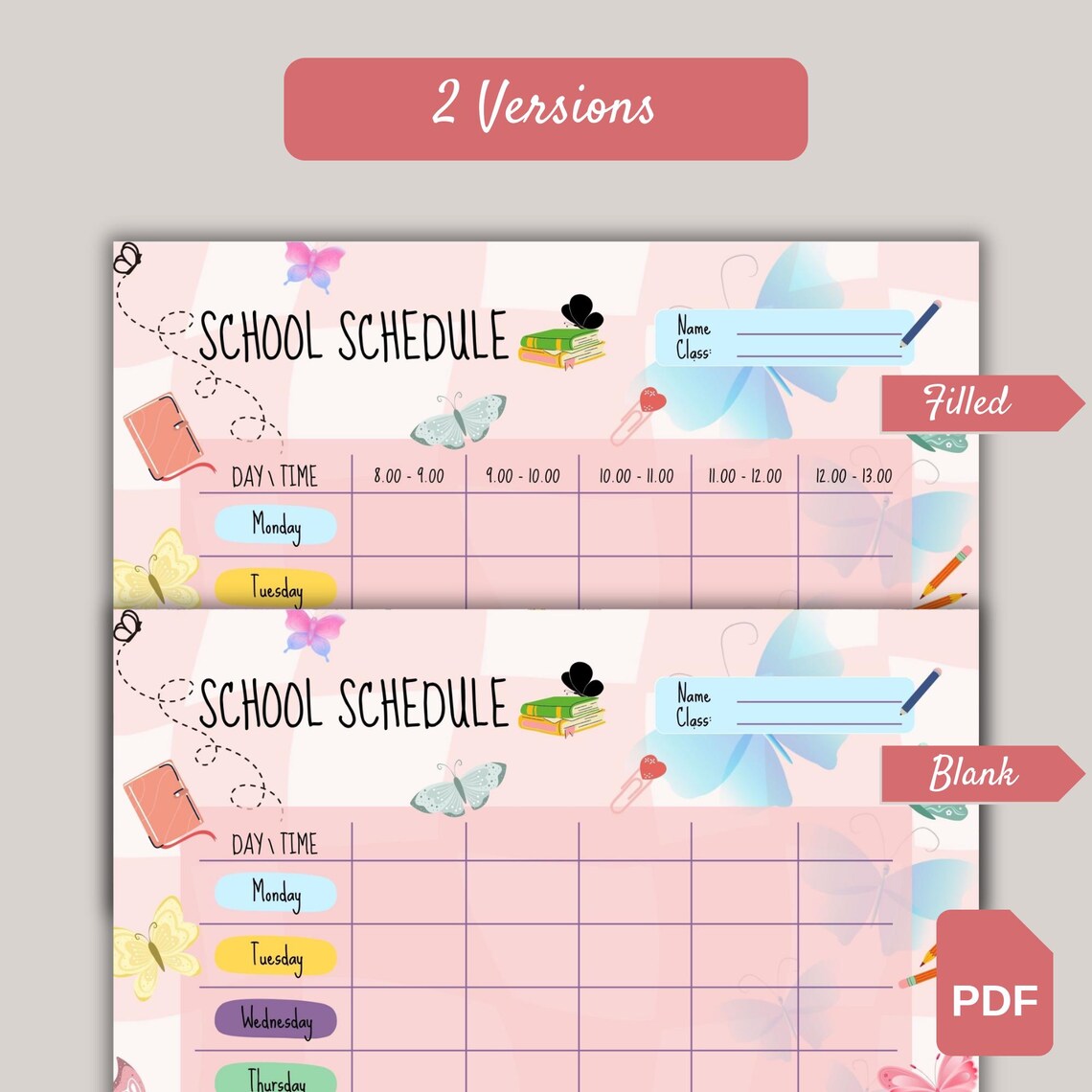 Colorful Butterfly School Schedule Printable, Cute Class Schedule ...