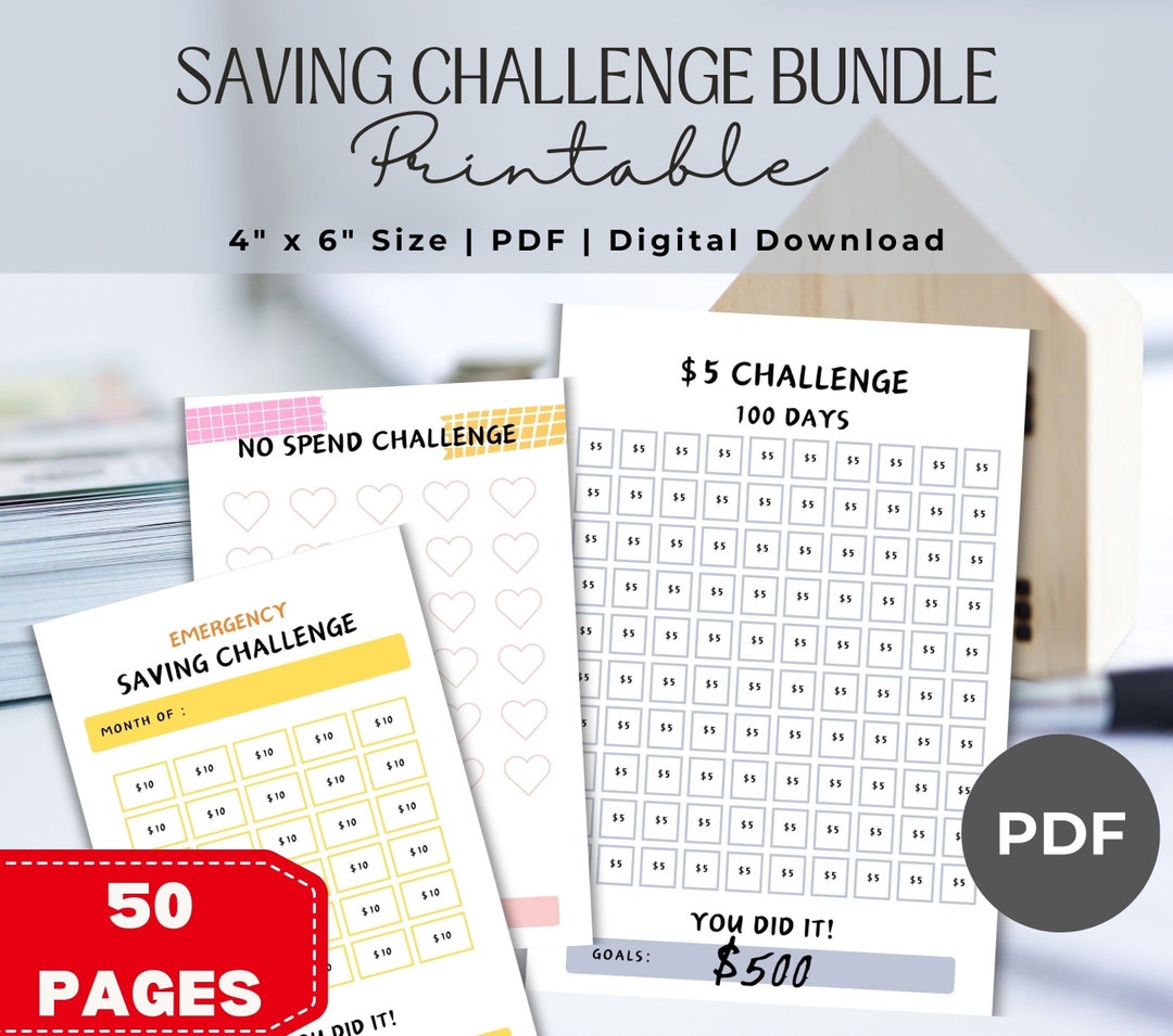 Saving Challenge Bundle Printable PDF, 50 Pages Tracker, 4x6 Size No ...