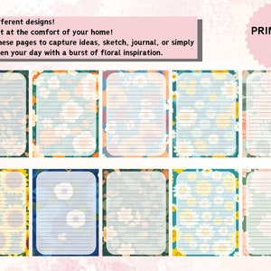 Set of 40 Printable Note Pages Bundle. Blooming Flower Note Pages. Wide ...