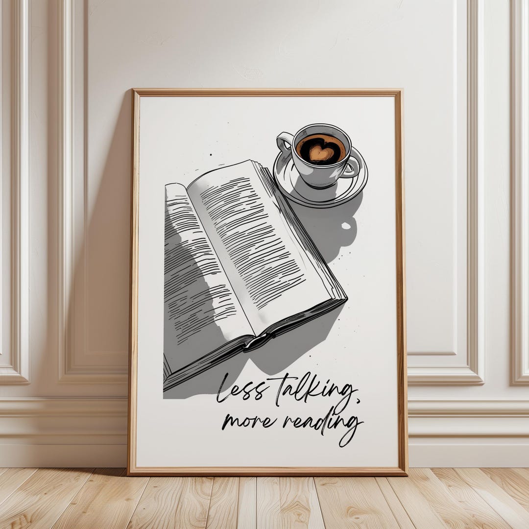 Less Talking More Reading Print: Book Nook Coffee Art (digital Download ...