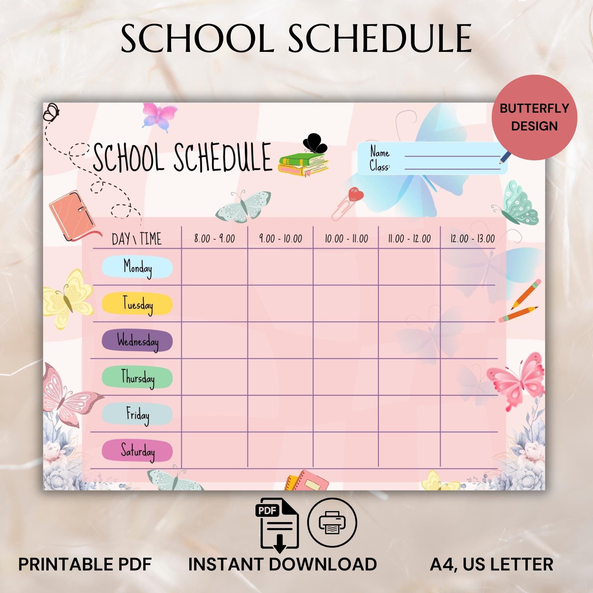 Colorful Butterfly School Schedule Printable, Cute Class Schedule ...