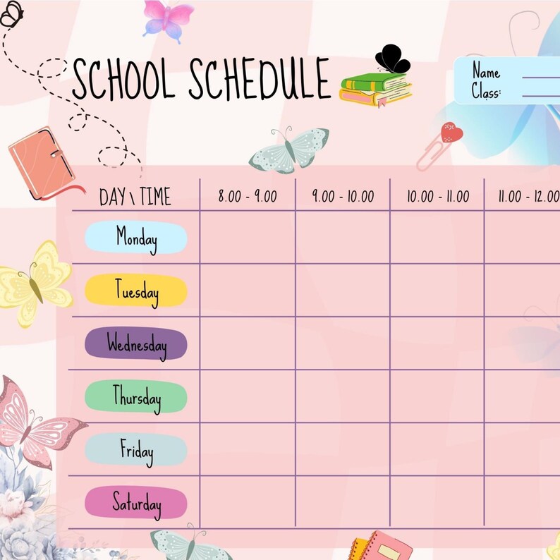 Colorful Butterfly School Schedule Printable, Cute Class Schedule ...