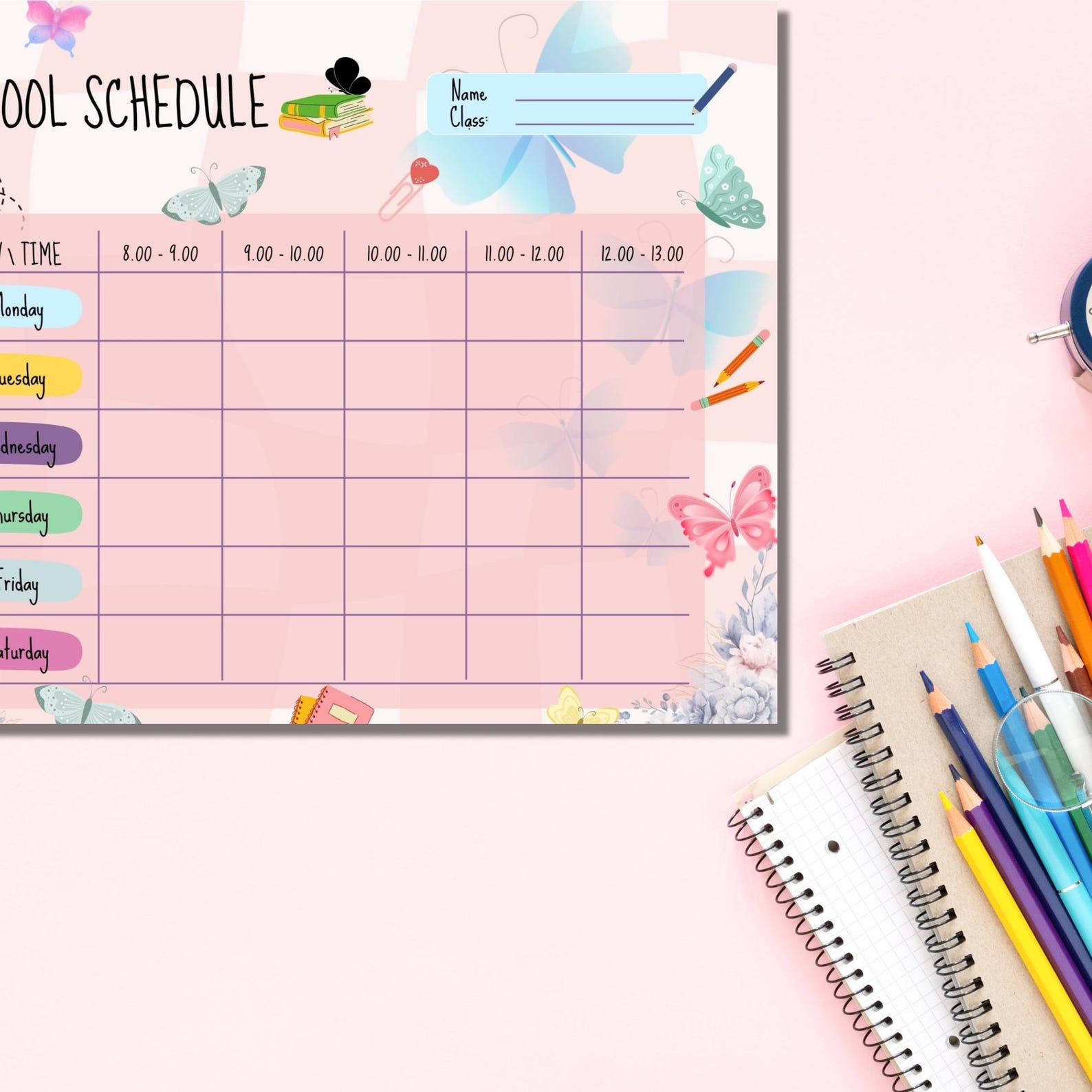Colorful Butterfly School Schedule Printable, Cute Class Schedule ...
