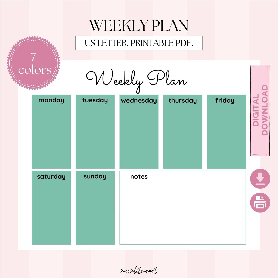 Weekly Plan. Weekly Planner Horizontal. Weekly Organizer. Printable ...