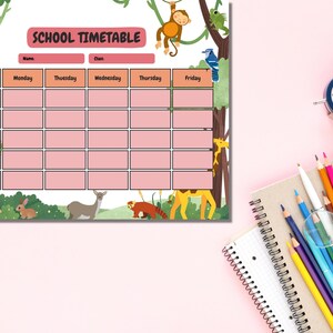 Jungle-themed School Timetable Printable, Elementary Class Schedule ...
