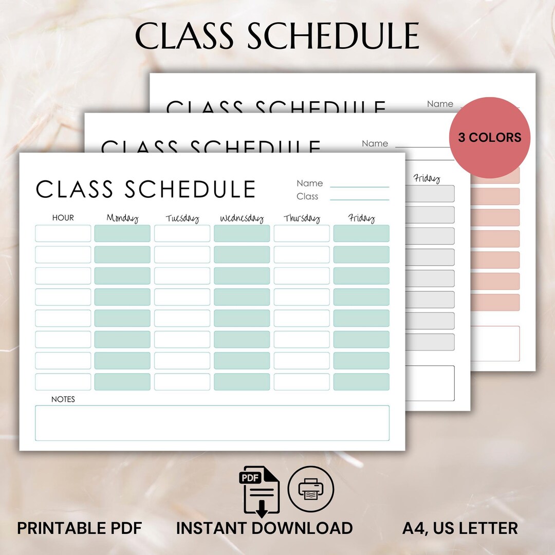 Colorful College Class Schedule Printable, Weekly Class Planner , PDF ...