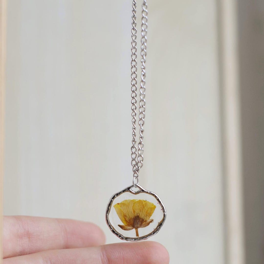 Pressed Buttercup Flower Pendant – Real Wildflower Necklace From ...