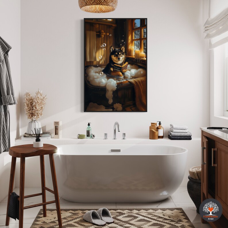 Shiba's Whimsical Retreat: Rustic Bathroom Decor, Personalized Black ...