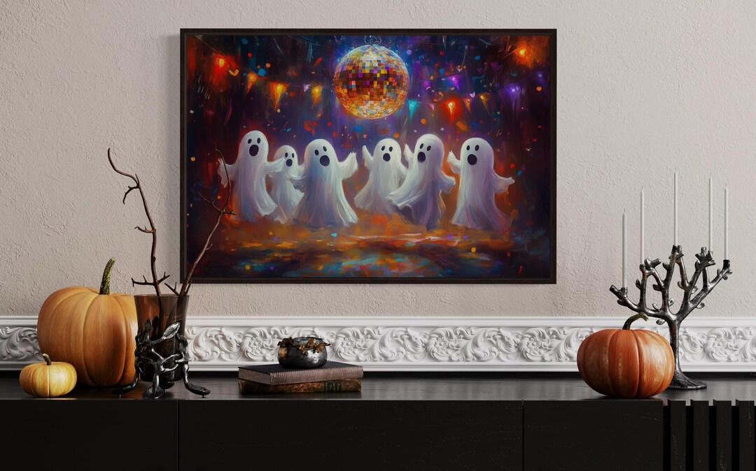 Disco Ghosts Wall Art – Whimsical Halloween Print, Cute Ghost Party ...