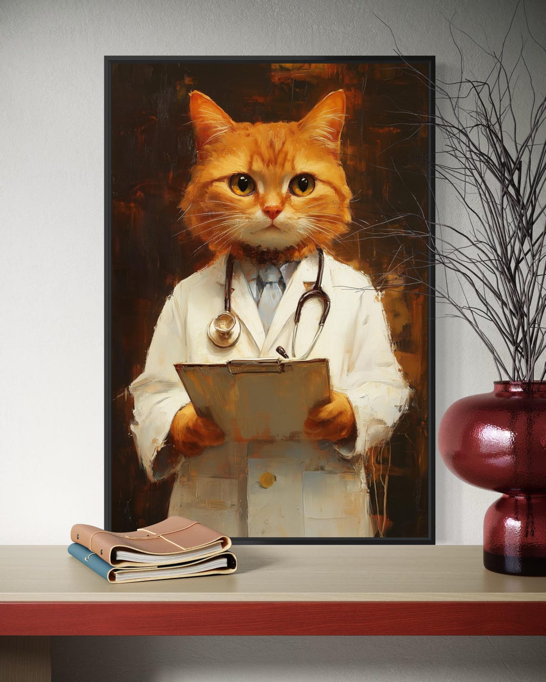 Doctor Cat Art Print – Funny Tabby Cat Wall Art, Veterinarian Gift ...